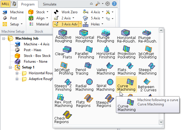 MILL Module > Creating 3 Axis Advanced Operations > Curve Machining
